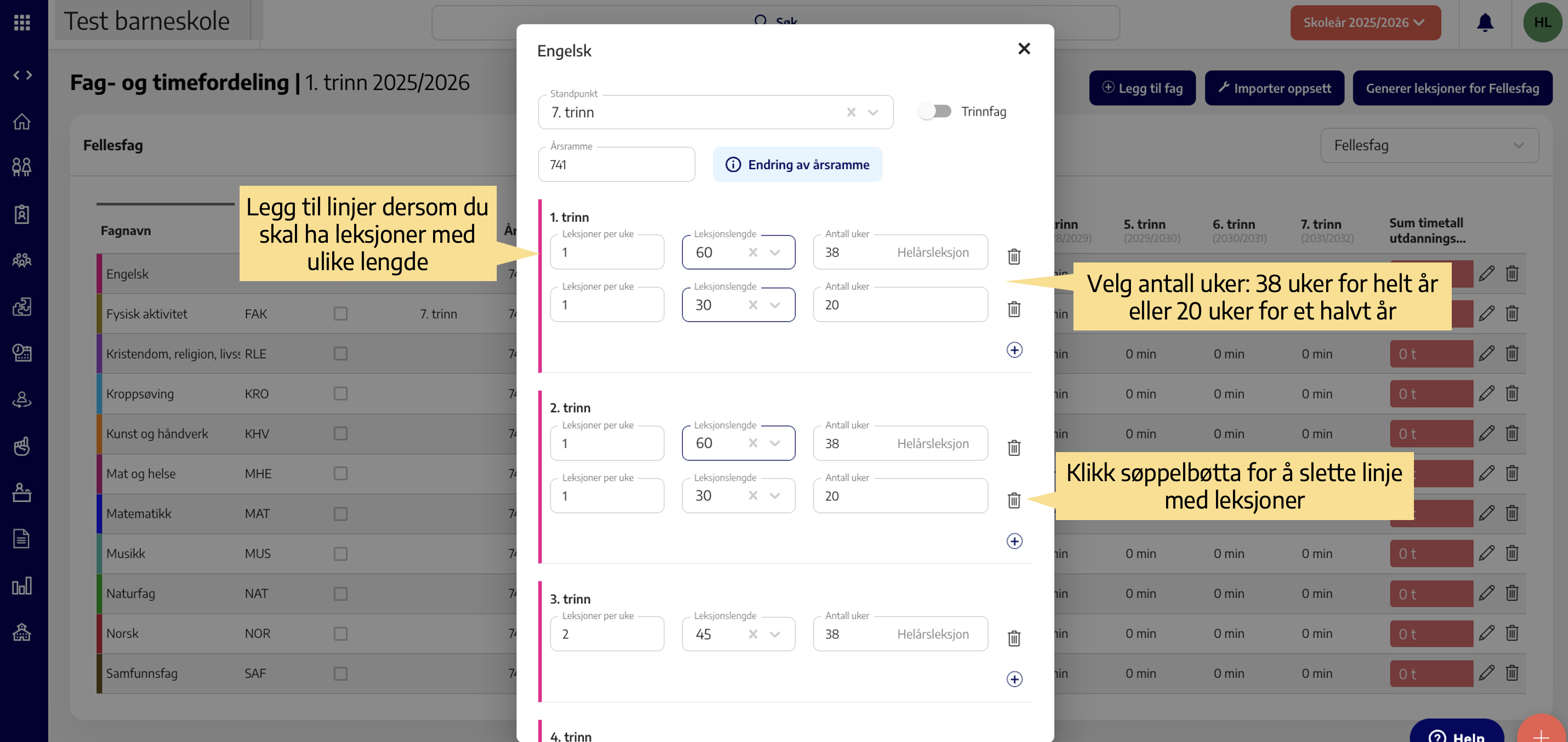Fag- og timefordeling på enhet – Vigilo Skole